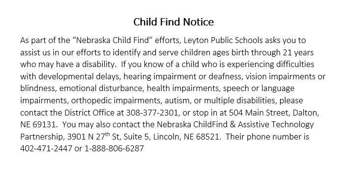 Leyton Public Schools - Child Find Notice