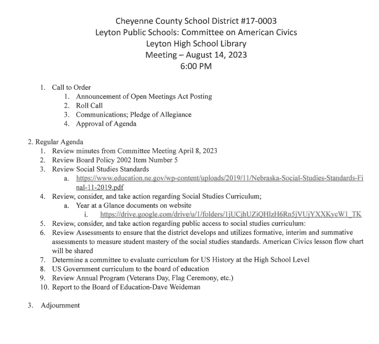 Leyton Public Schools - American Civics Agenda